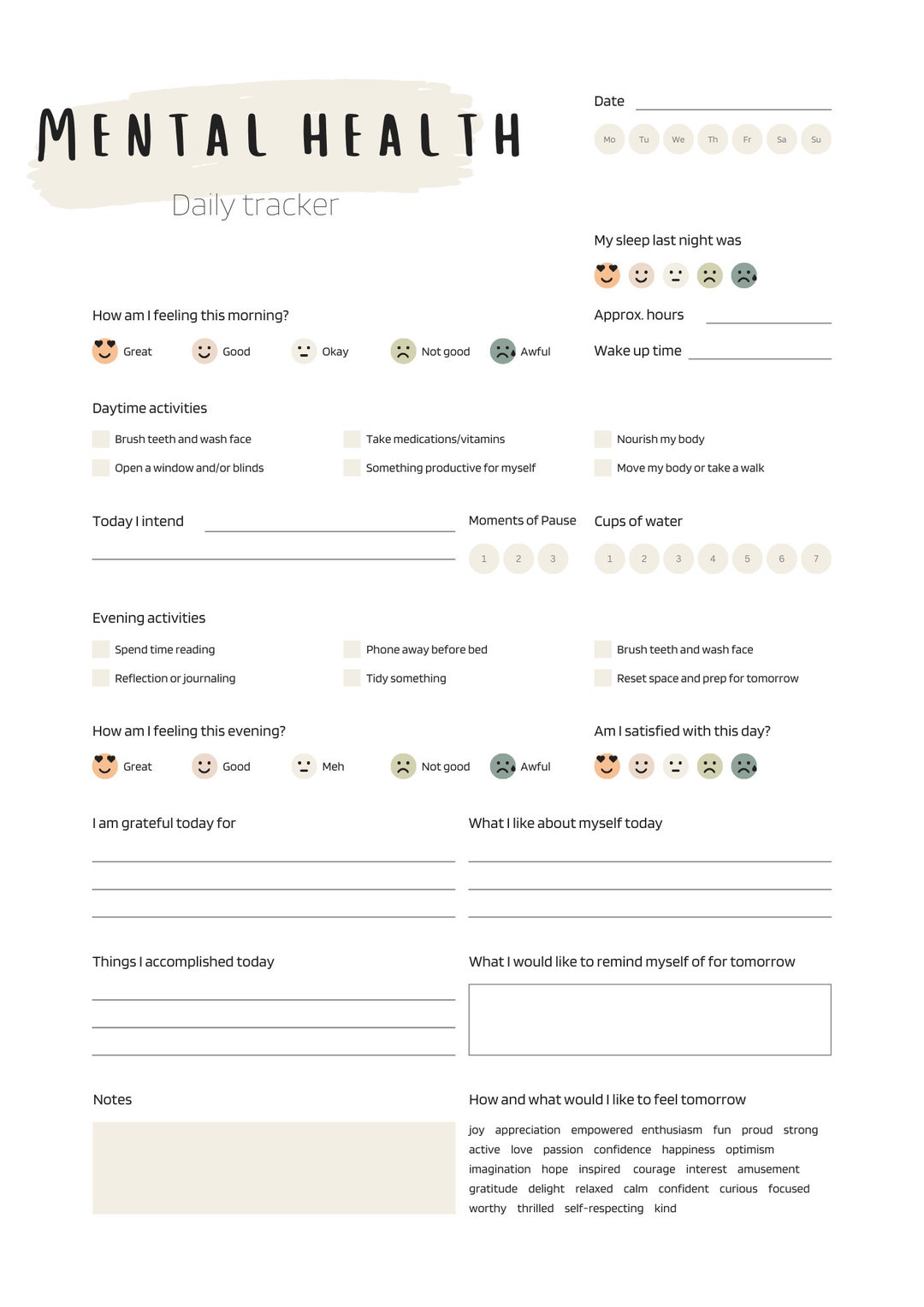 Daily Mental Health and Wellness Check-in (quick, Simple, Easy Personal ...