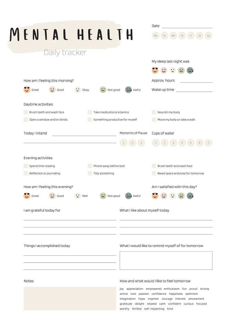 Daily Mental Health and Wellness Check-in (quick, Simple, Easy Personal ...