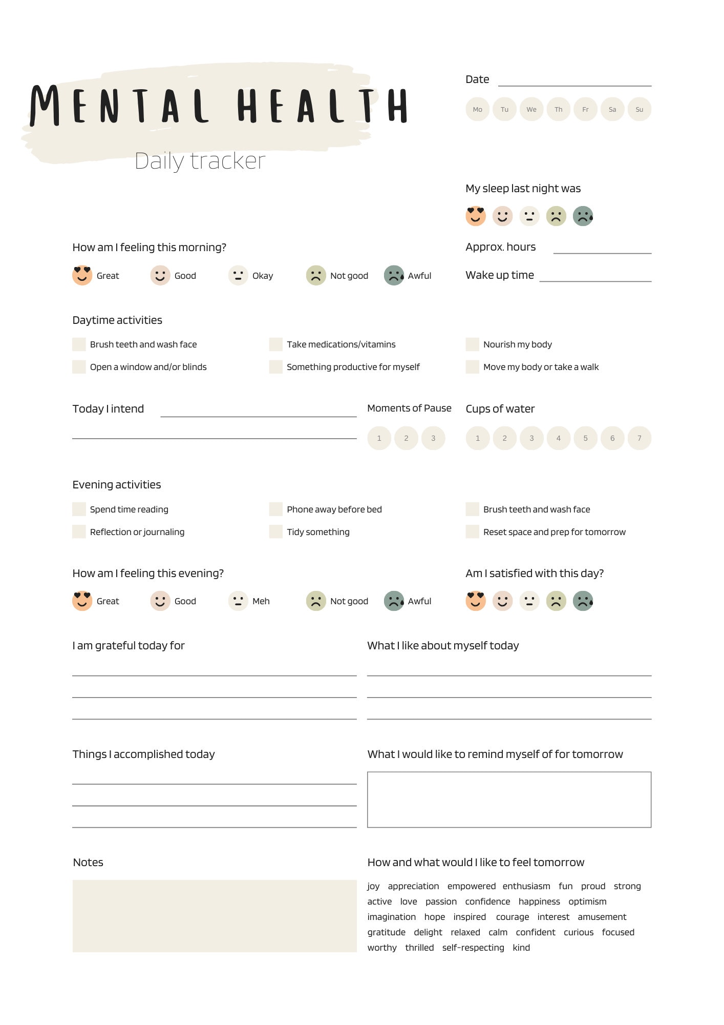 Daily Mental Health and Wellness Check-in (quick, Simple, Easy Personal ...