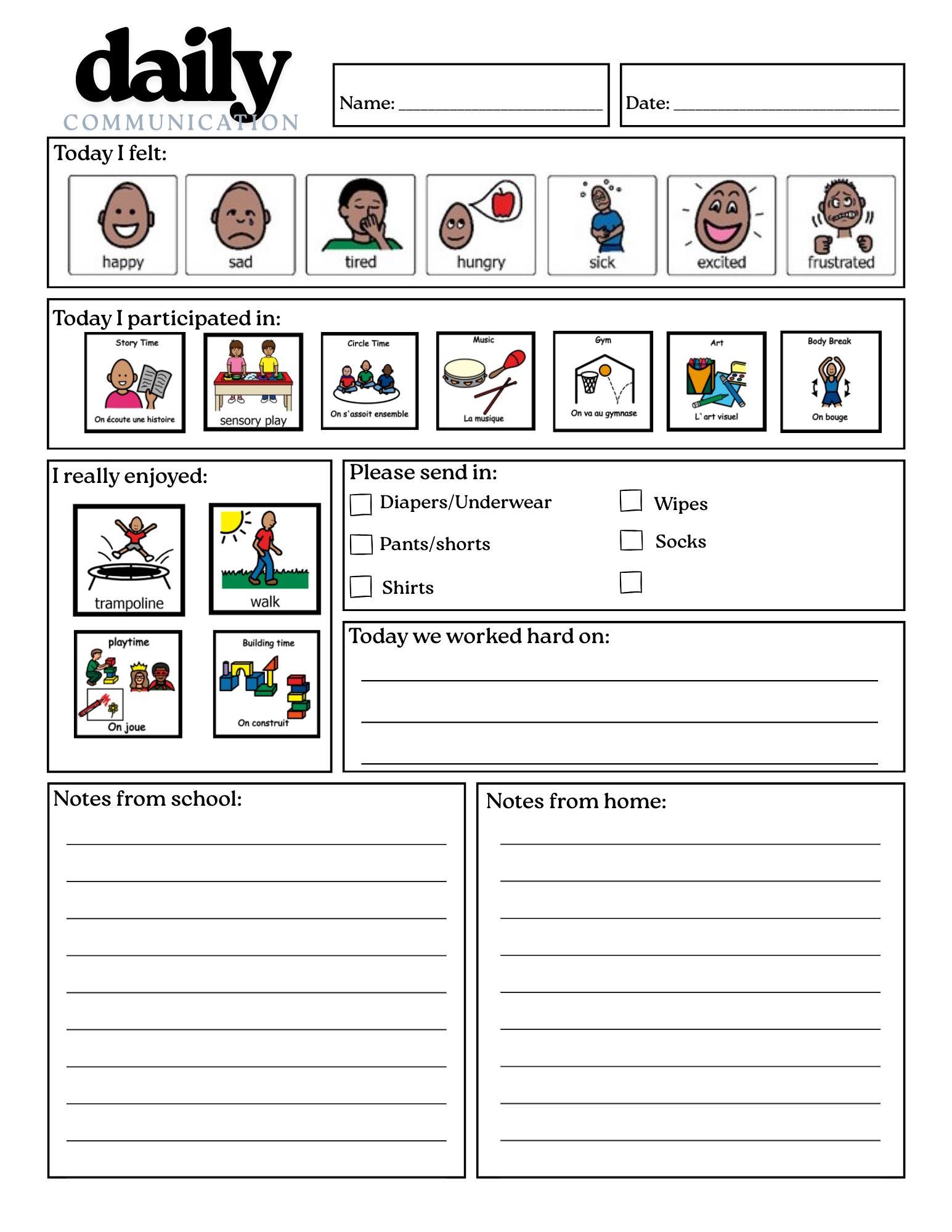 Daily Communication Sheets for Home and School (autism, Special ...