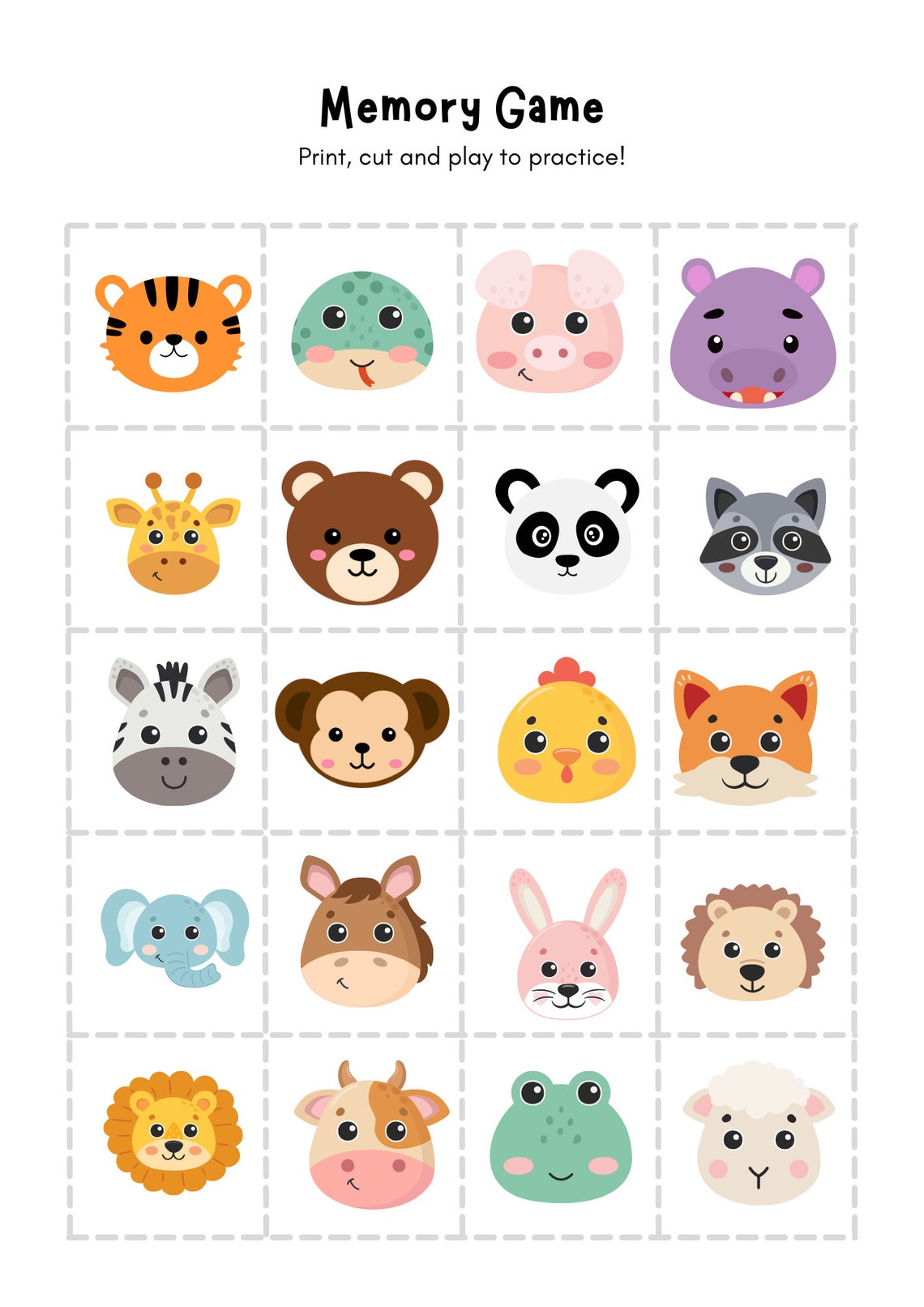 Memory Game Printable (no Prep Digital Download) - Etsy