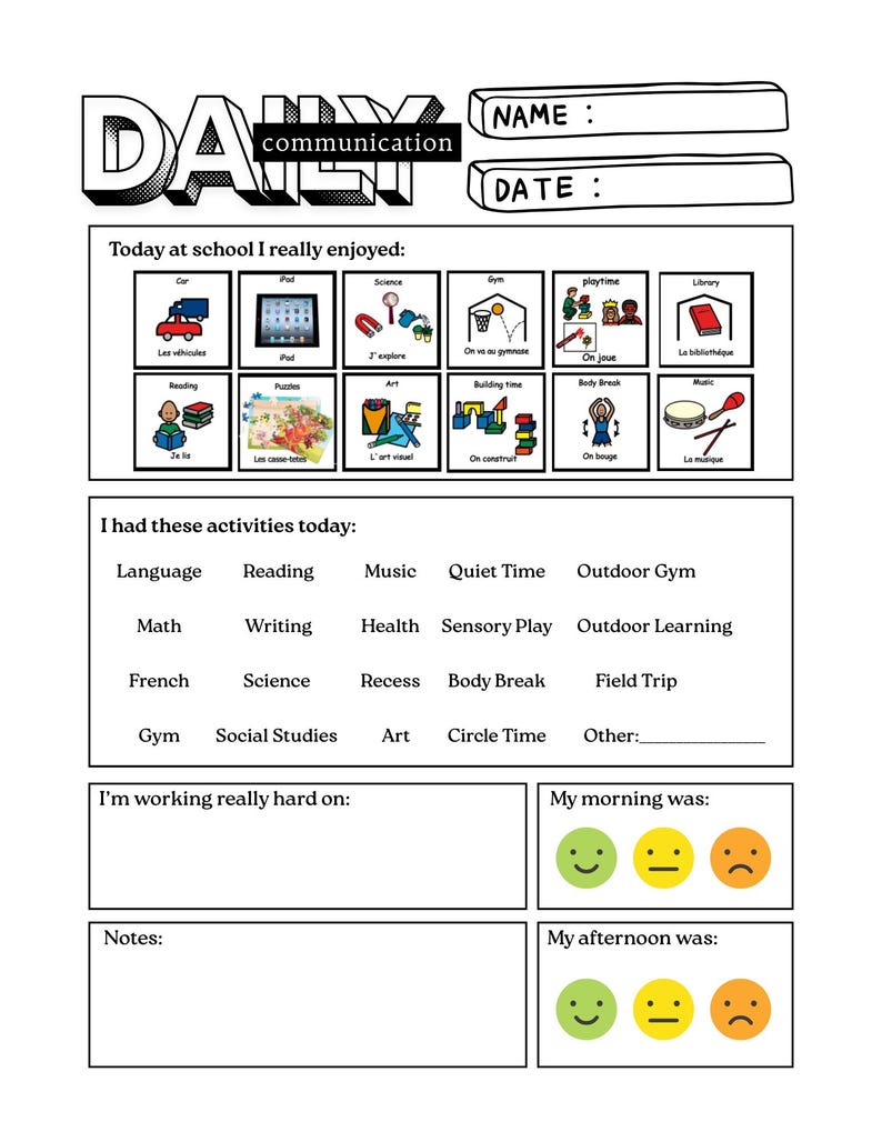 Daily Communication Sheets for Home and School (autism, Special ...