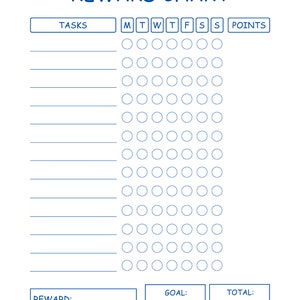 Kids Reward Chart Blue - Etsy