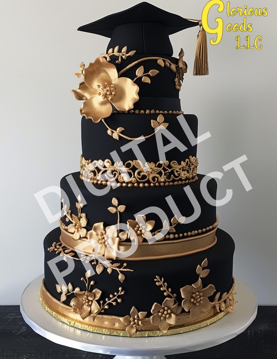 3 A.I. Black & Gold Graduation Cake - Etsy