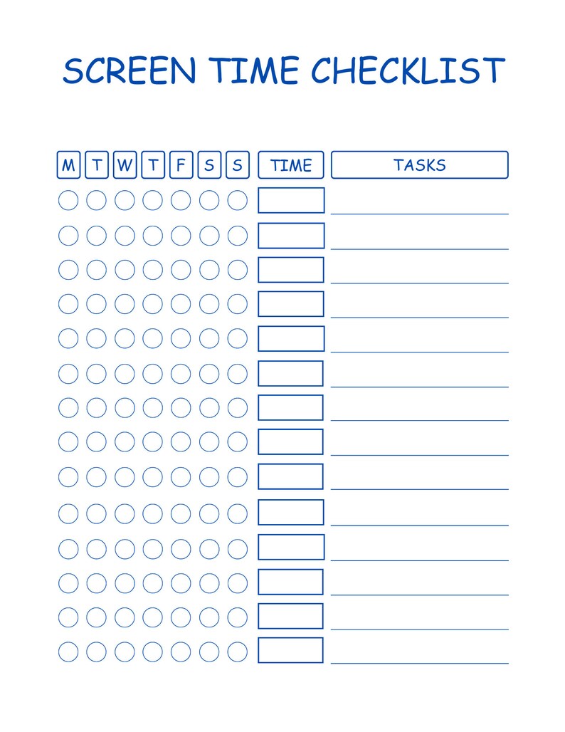 Kids Screen Time Checklist Blue - Etsy