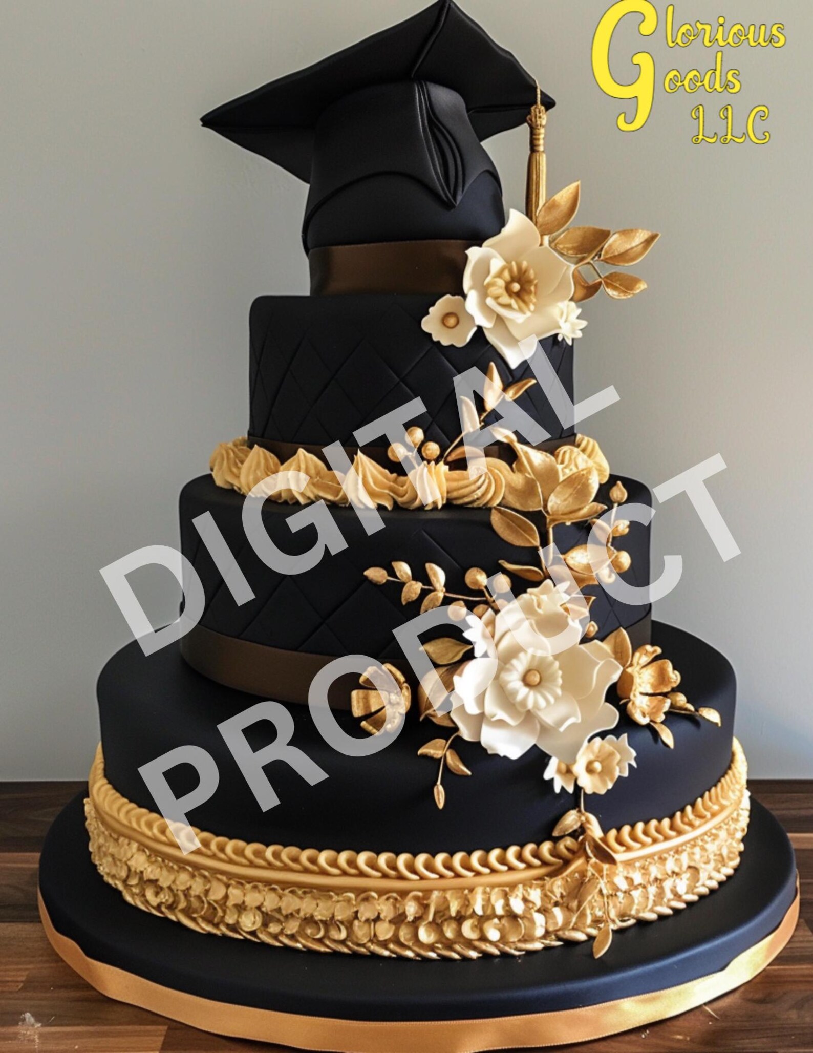 3 A.I. Black & Gold Graduation Cake - Etsy