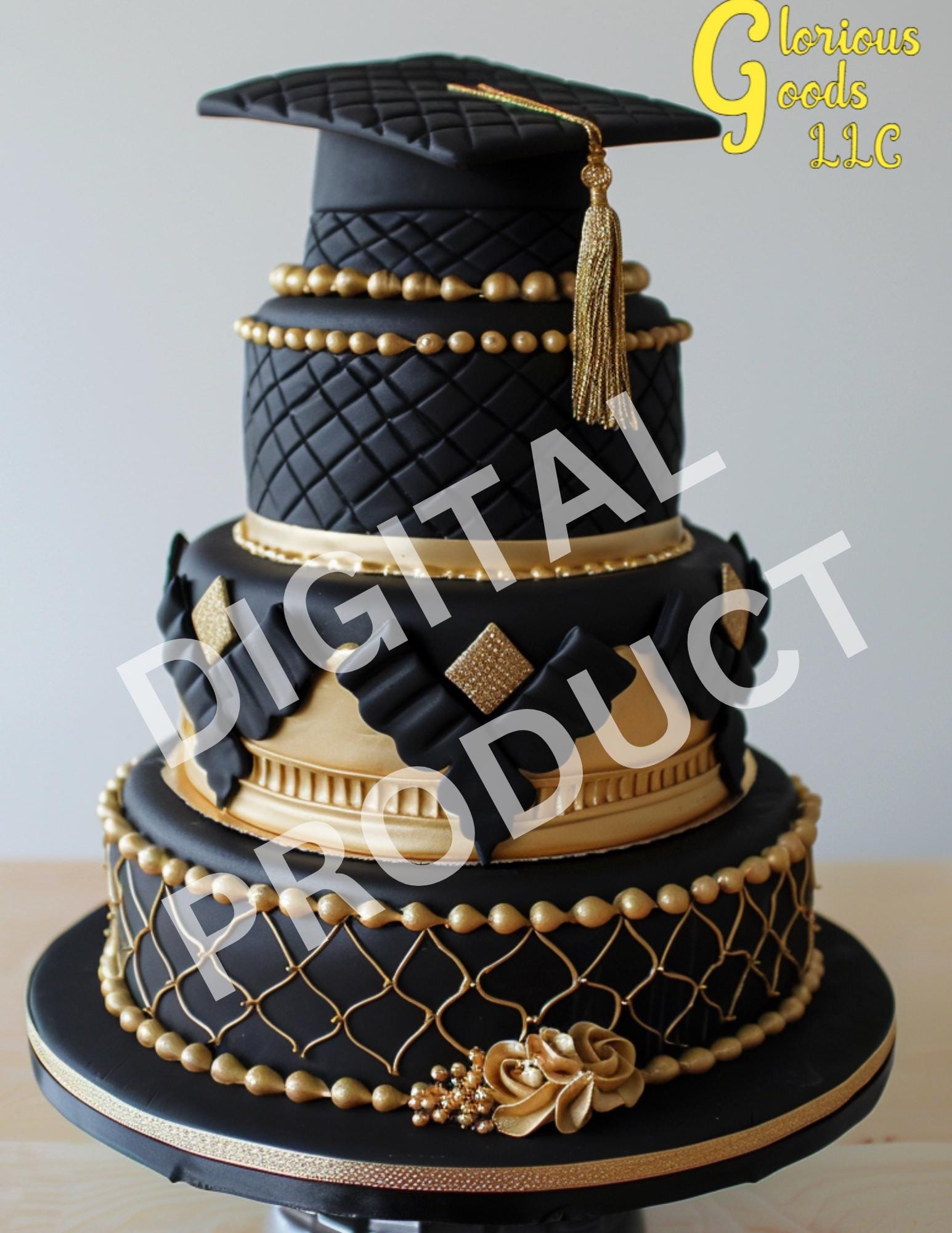 3 A.I. Black & Gold Graduation Cake - Etsy