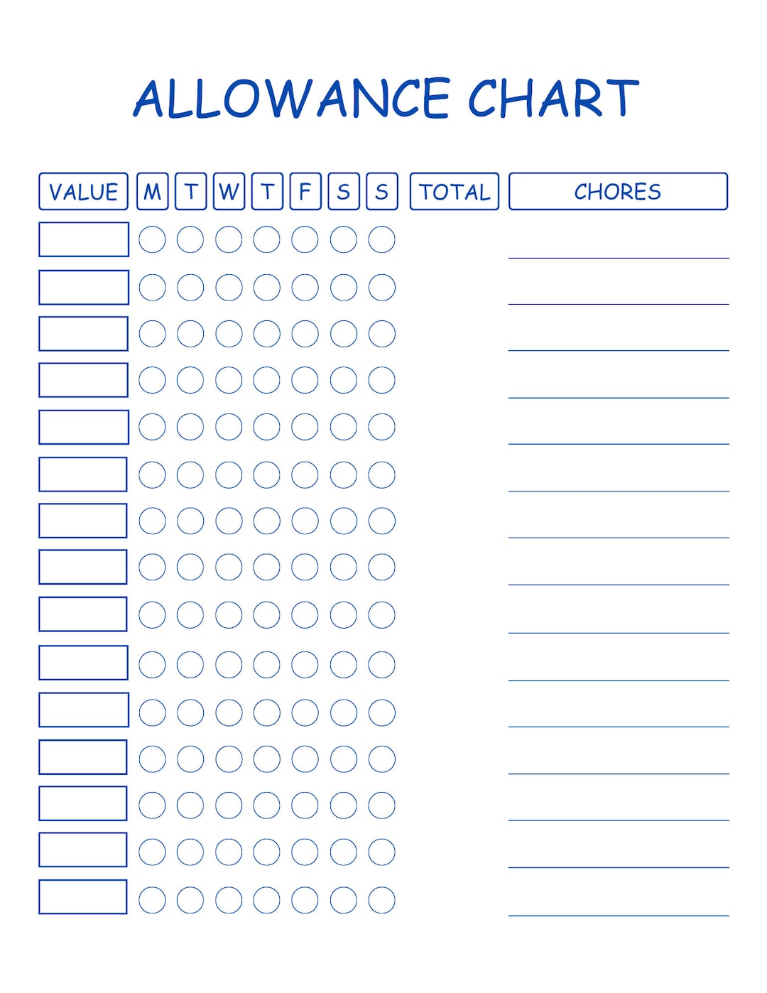 Kids Allowance Chart Blue - Etsy