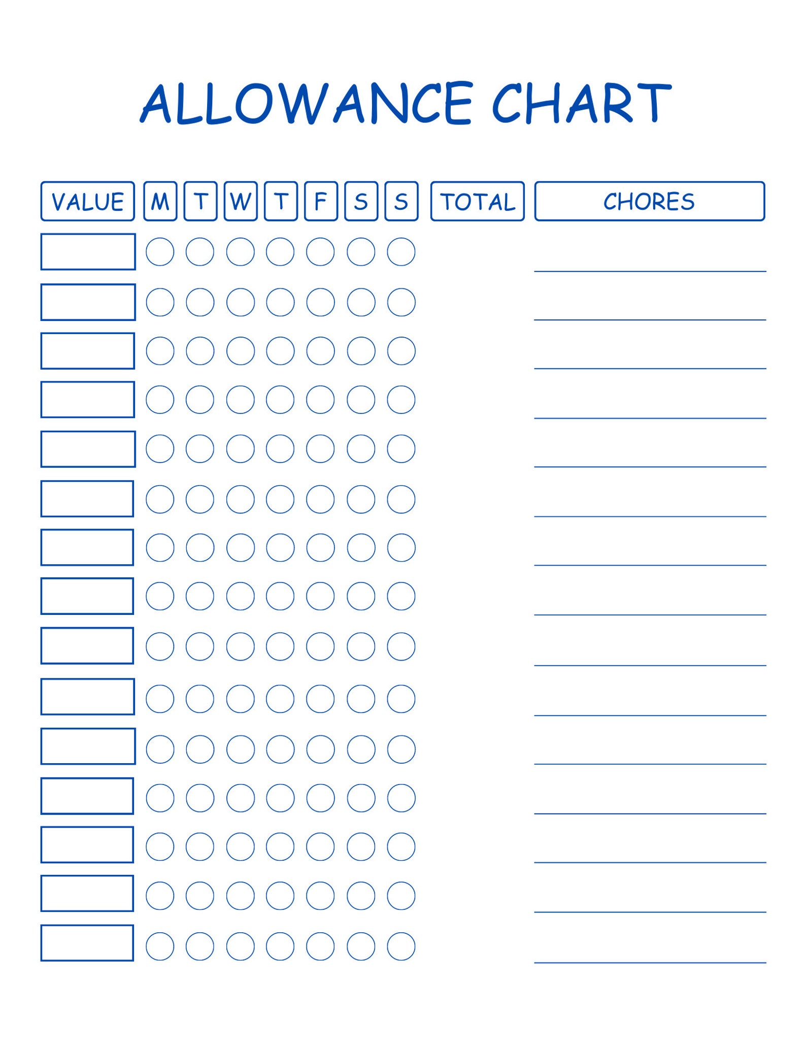 Kids Allowance Chart Blue - Etsy