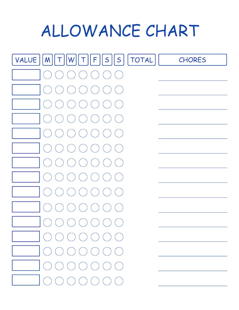 Kids Allowance Chart Blue - Etsy