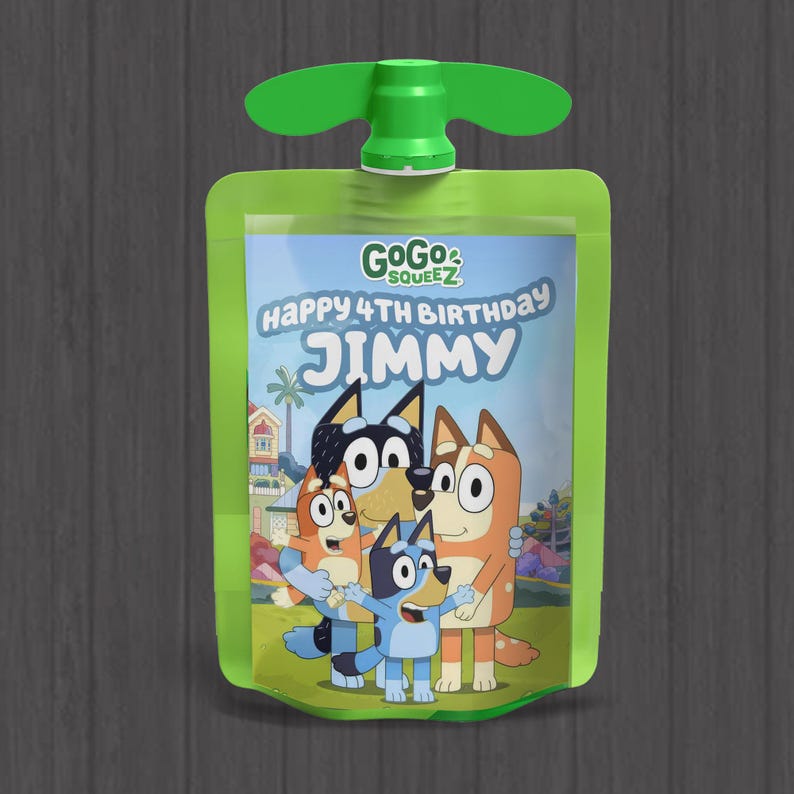 Printed Bluey Themed Personalized Gogo Squeez Birthday Party Labels - Etsy