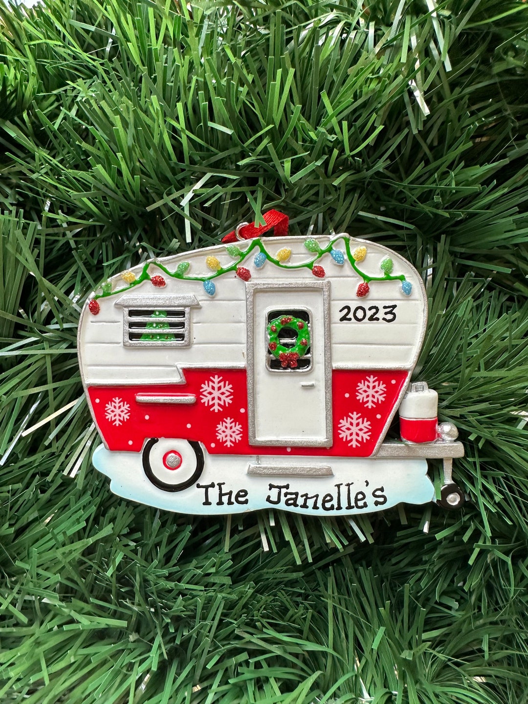 Red and White Christmas Camper Personalized Ornament - Pull Trailer ...