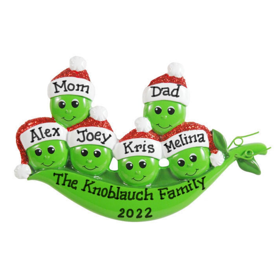 6 Peas in a Pod Family of Six Personalized Christmas Ornament ...