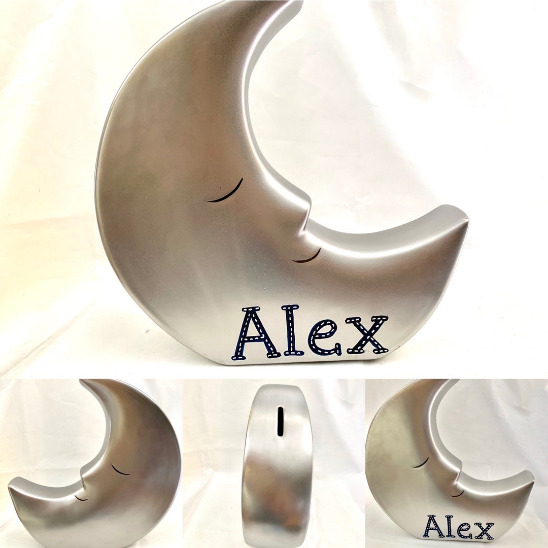 Personalized Silver Moon Luna, Love You to the Moon and Back Piggy Bank ...