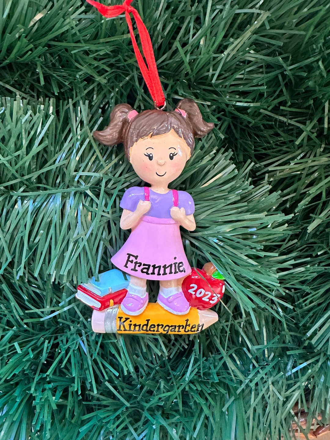 First Day of School- Brunette Girl -personalized Christmas Ornament ...