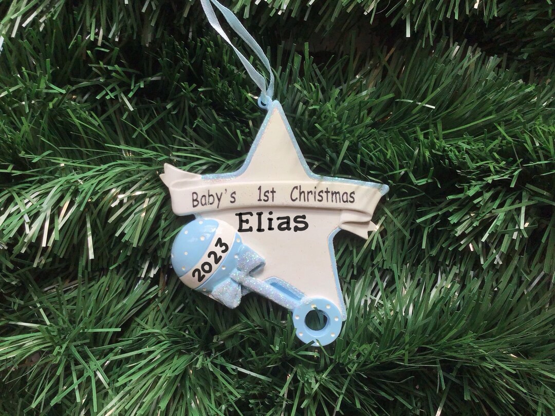 Our Little Star, Blue Rattle Personalized Ornament - Baby Boy's First ...