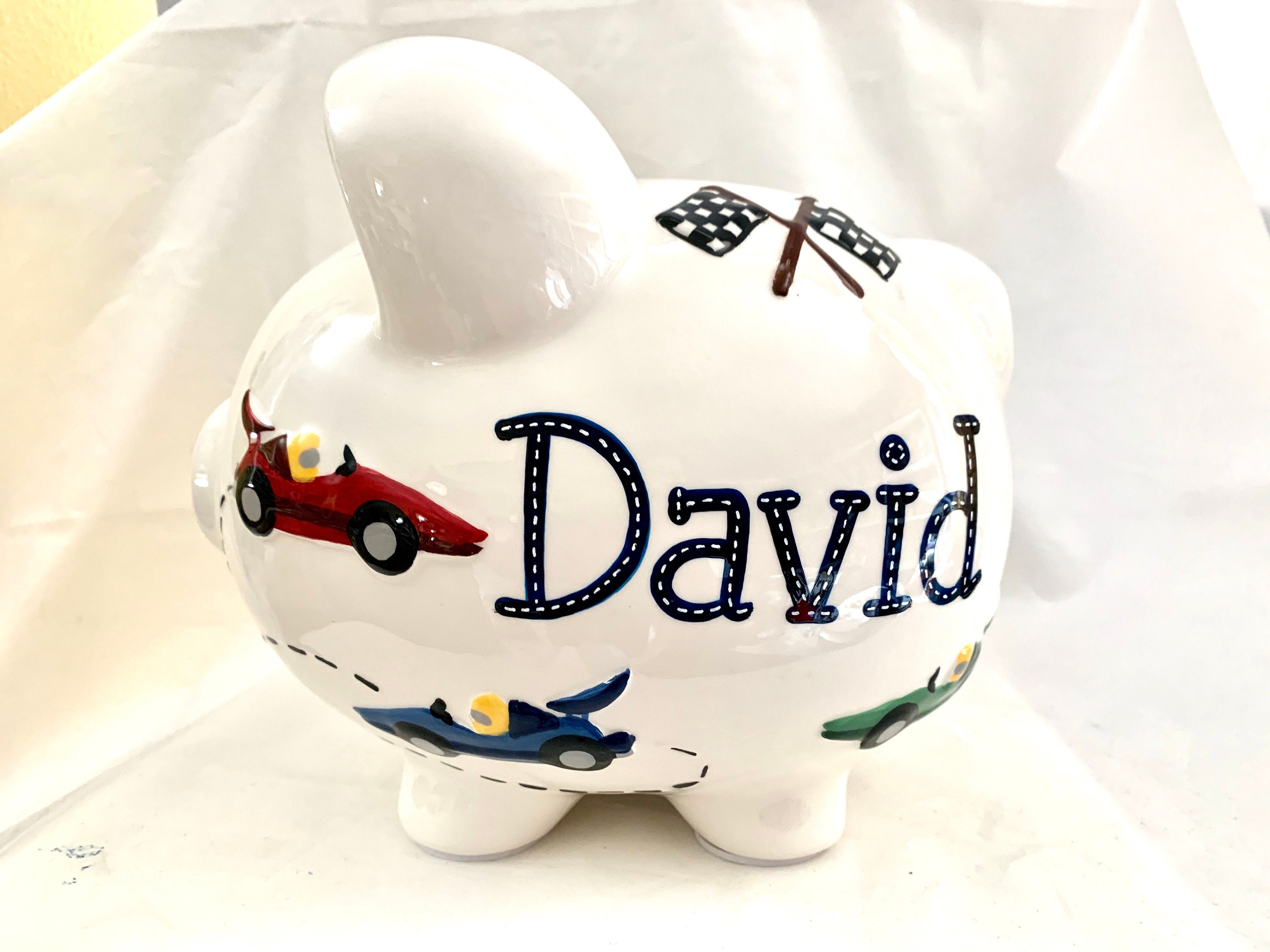 Personalized Large Piggy Bank Race Cars , Big Boys-baby's 1st Christmas ...
