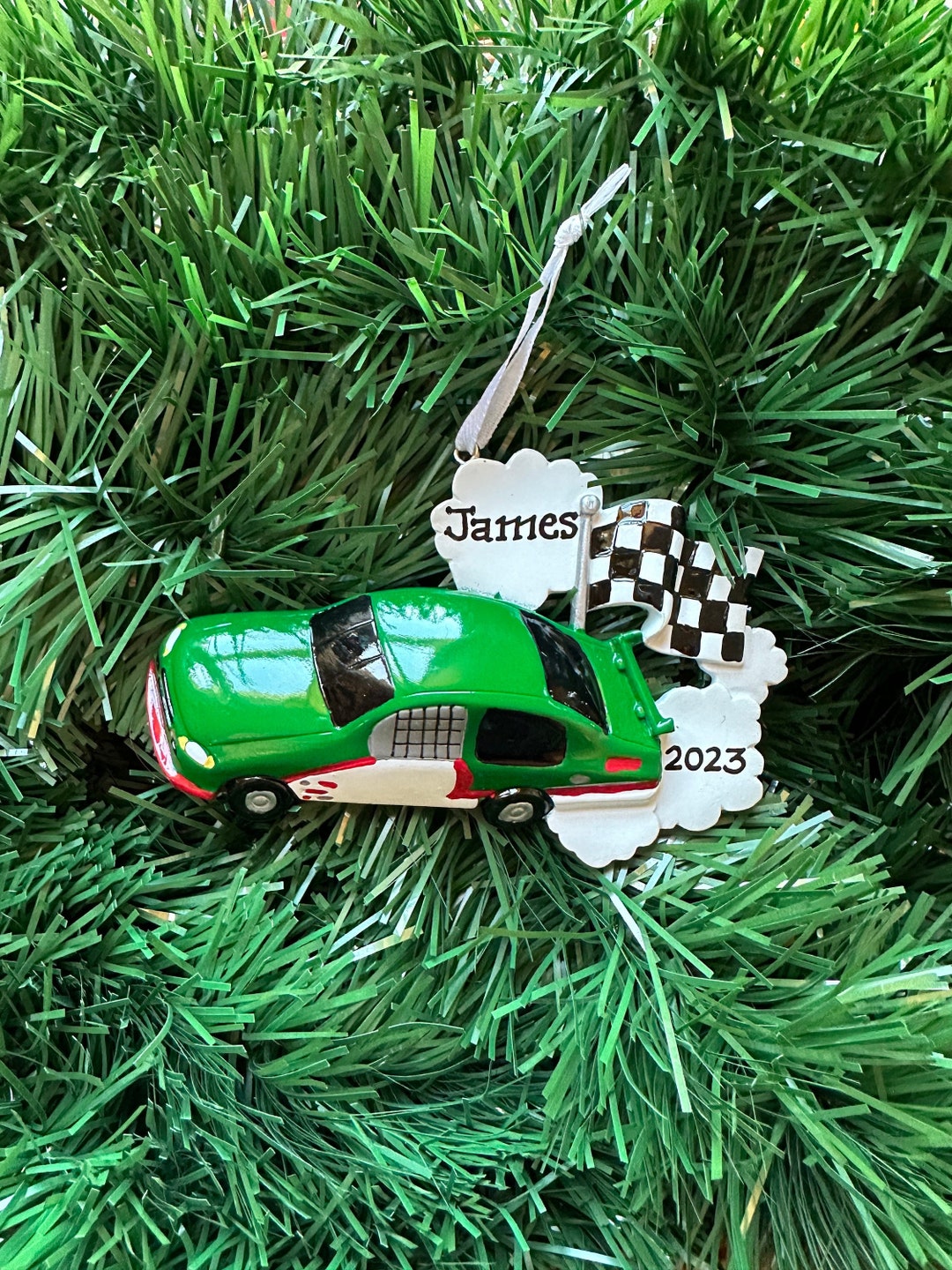 Green Race Car With Checkered Flag- Road Rage-personalized Christmas ...