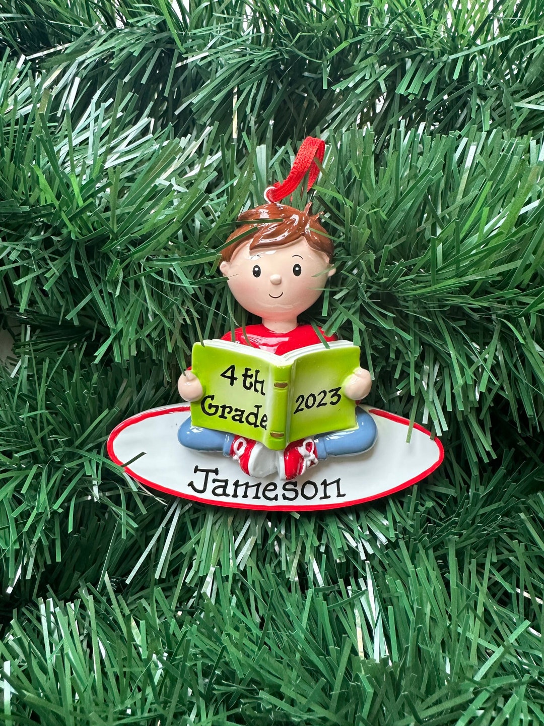 Boy Reading Book Personalized Christmas Ornament-prek Kindergarten ...