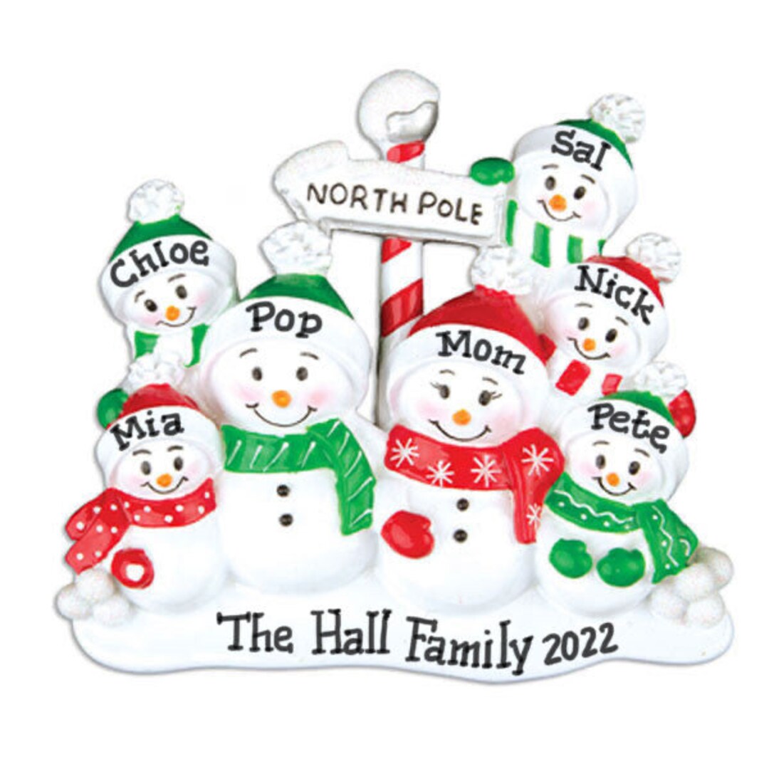 7 Snowman Family on North Pole Family of Seven Personalized Christmas ...
