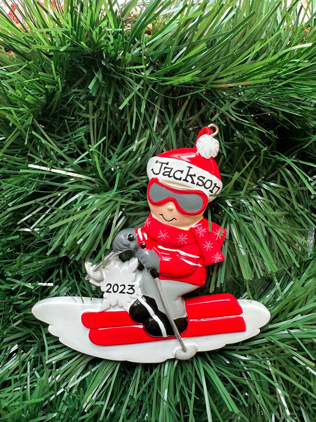 Skier-skiing -snow Skis and Poles- Personalized Christmas Ornament ...