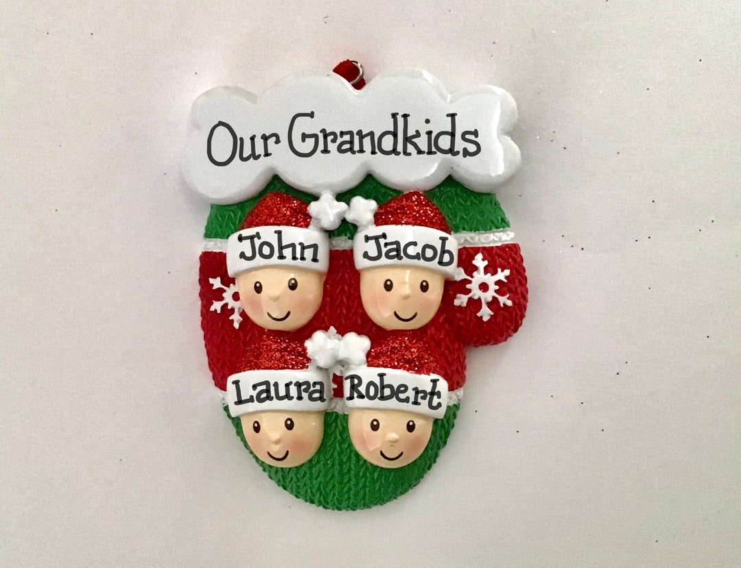 4 Elves on a Mitten With Santa Hats Family of Four Grandkids , BFFS ...