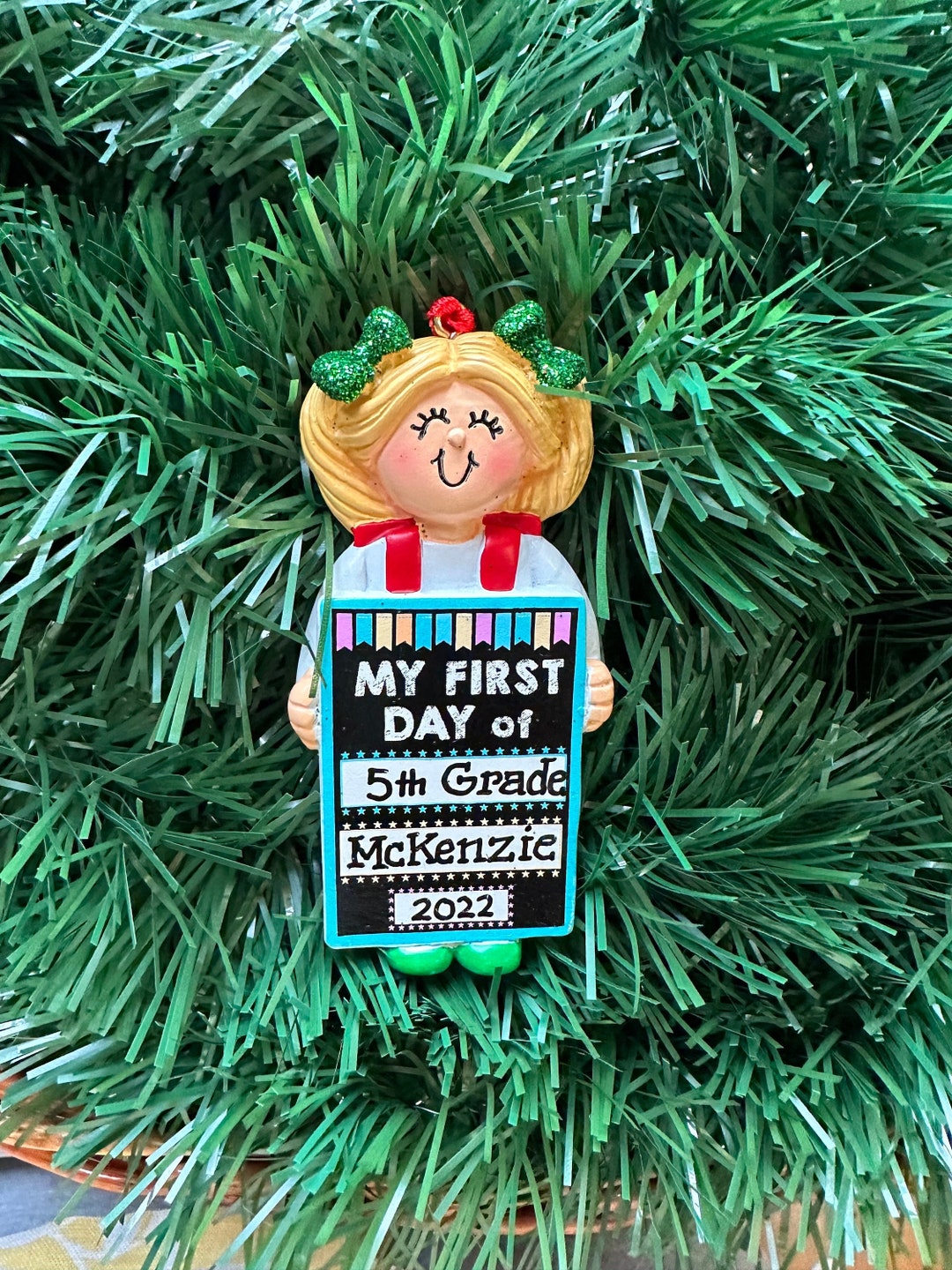 First Day of School- Blonde Girl -personalized Christmas Ornament- Prek ...