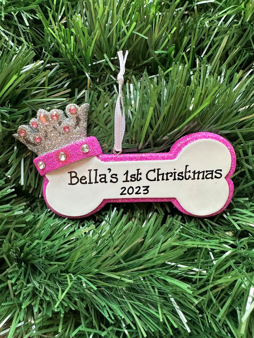 Pink Princess Dog Bone With Crown- Personalized Christmas Ornament ...