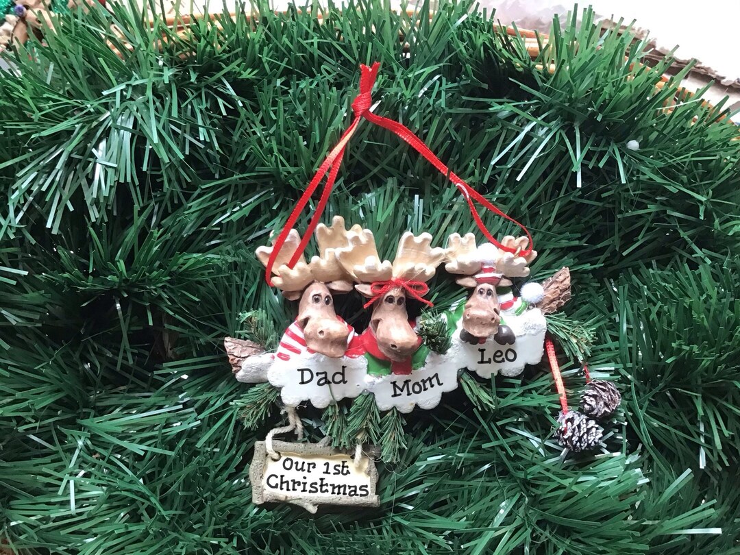 3 Moose- Family of Three -rustic Personalized Christmas Ornament- Proud ...