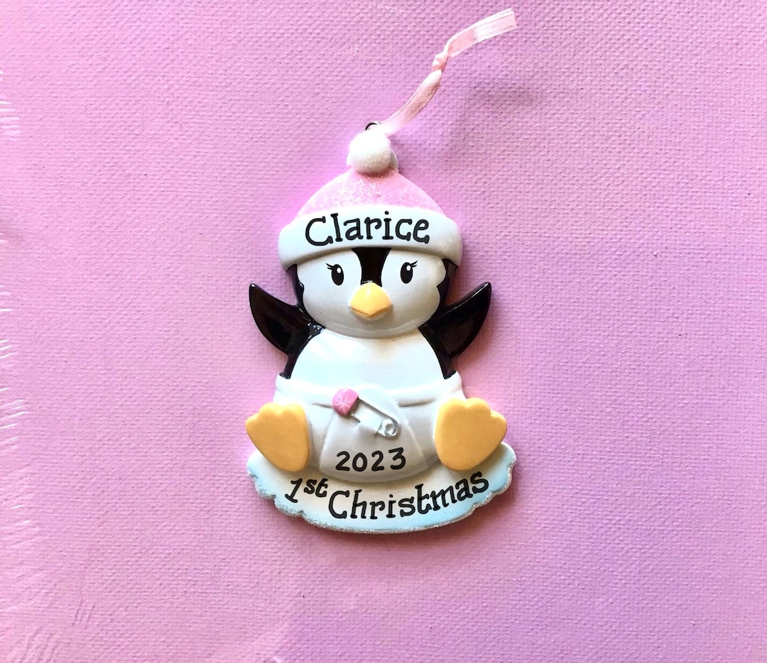 Pink Baby Penguin Baby Girl's 1st Christmas Personalized - Etsy