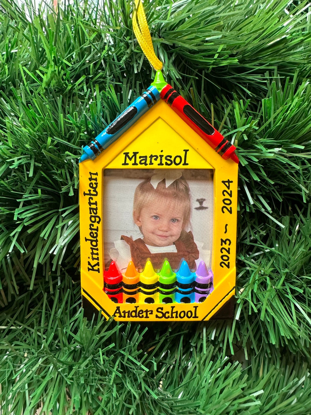 Crayon Picture Frame School Grades Personalized Christmas Ornament-prek ...