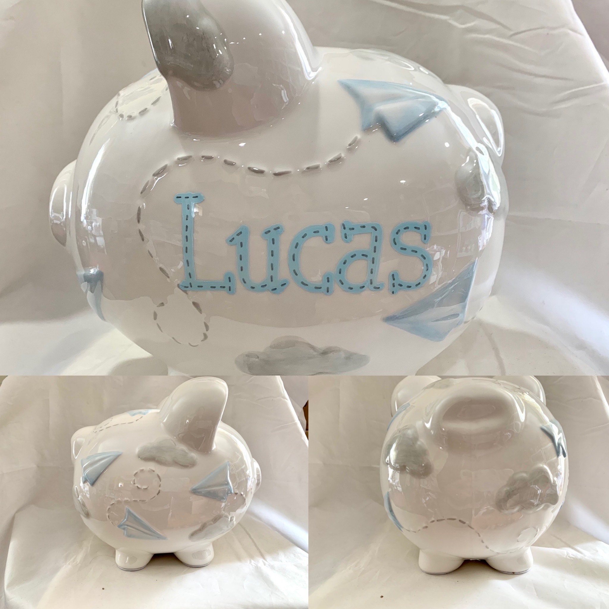 Paper Airplanes Personalized Large Hand Painted Piggy Bank - Etsy