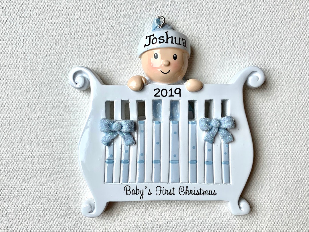Baby Boy in Crib -baby Boy's First Christmas Personalized Ornament ...