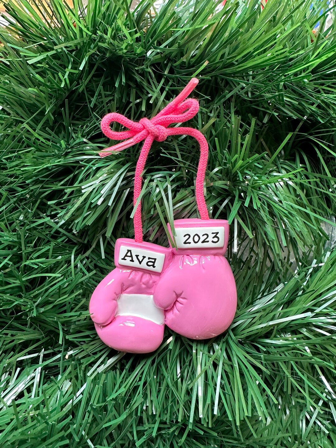 Pink Boxing Gloves- Boxer - Personalized Christmas Ornament- Kick ...