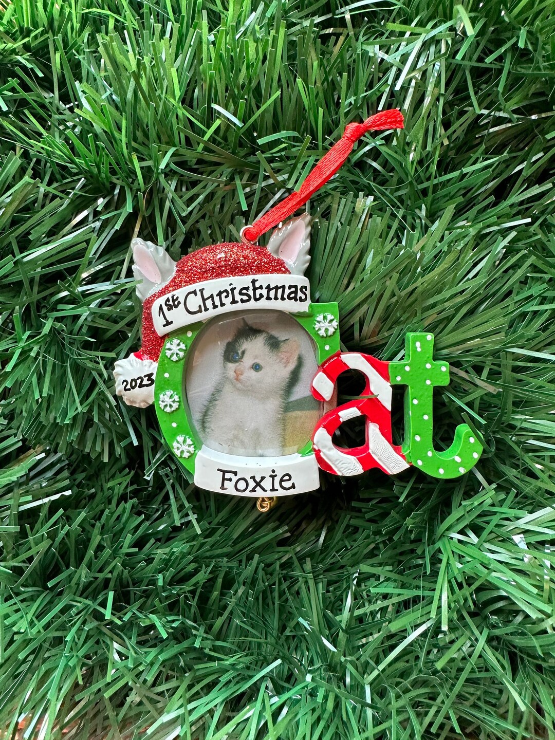 Cat Frame With Santa Hats - Personalized Christmas Ornament- Cat's 1st ...