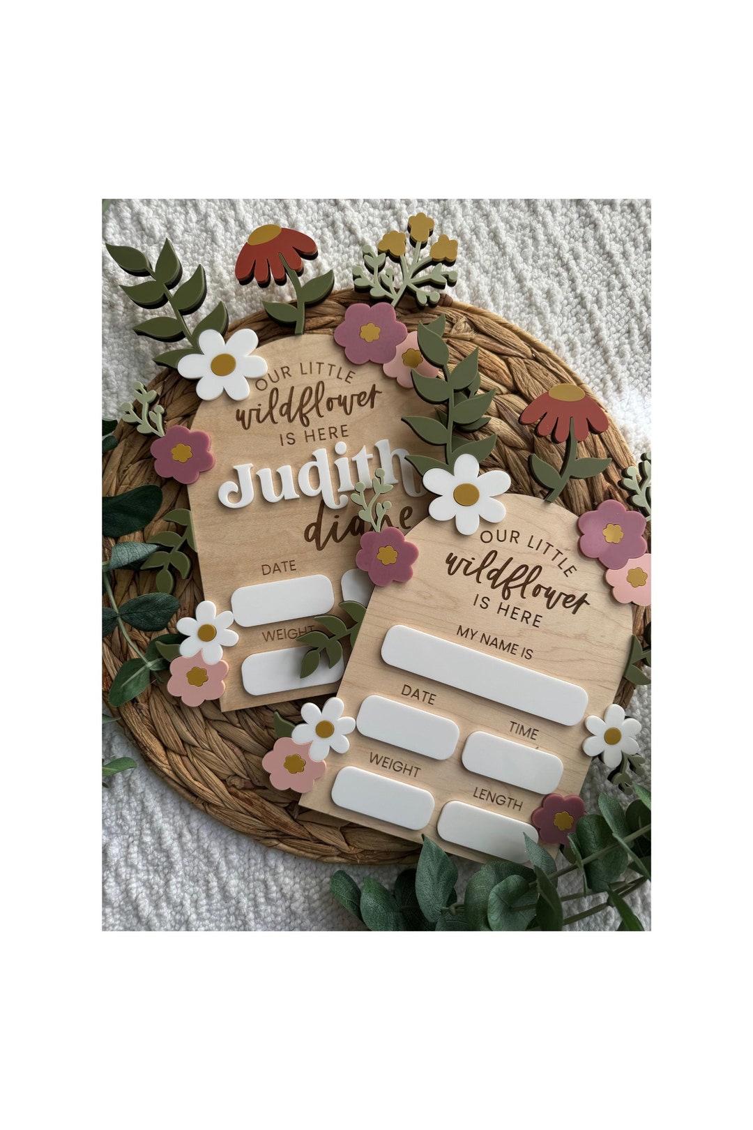 Wildflower Birth Announcement Sign for Baby Girl Birth Stat Sign for ...