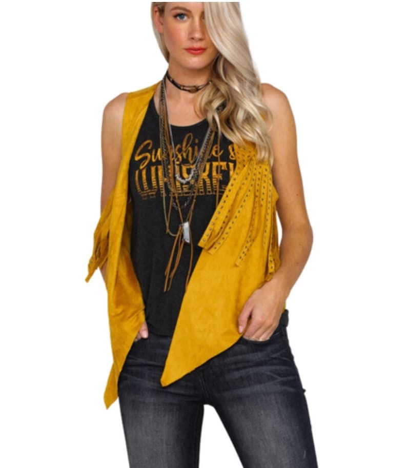 Mustard Yellow Suede Vest - Etsy