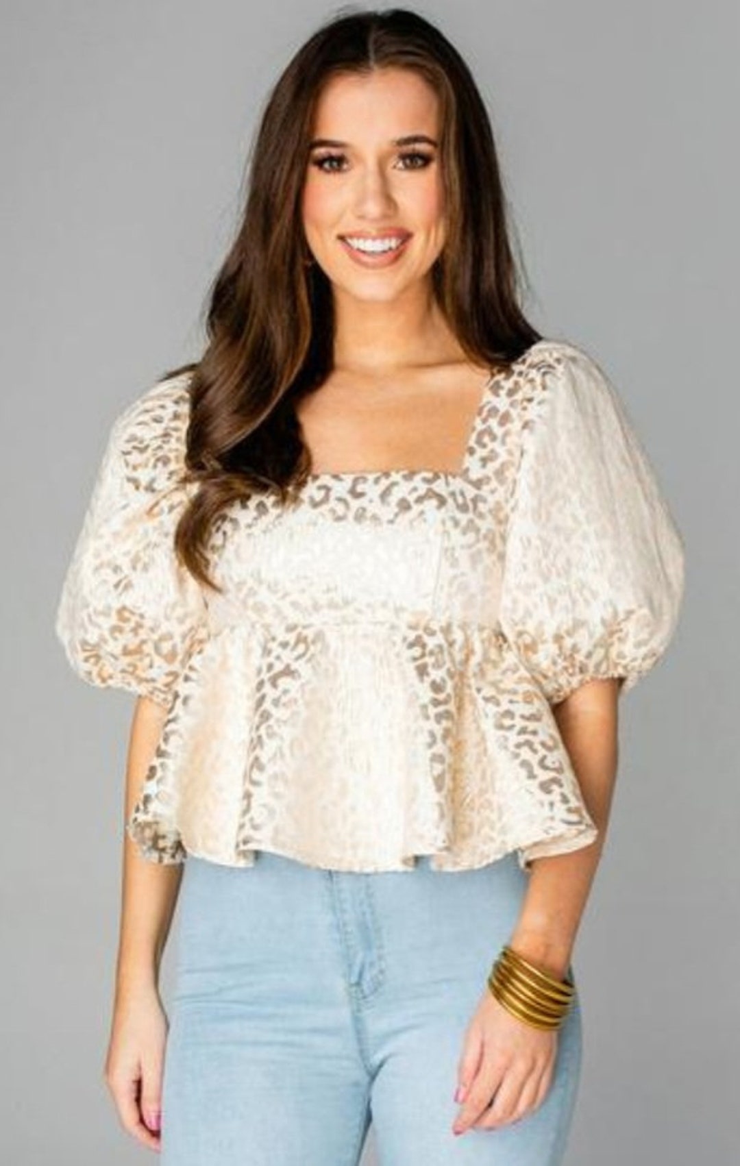 Puff Sleeve White Cheetah Top - Etsy