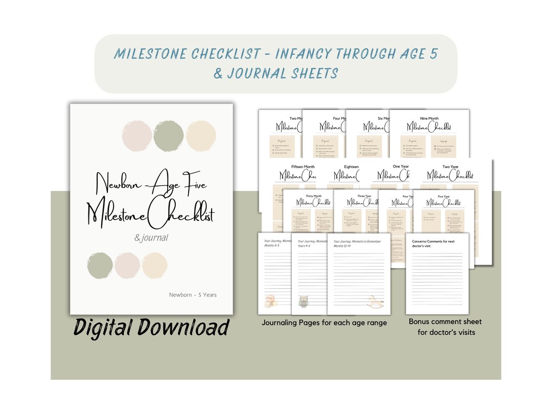Milestone Checklist and Journal | Newborn Through Age 5 | Baby Keepsake ...