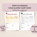 Printable Child Allergy Alert Sheet for Caregivers - Kid Allergy Sheet ...