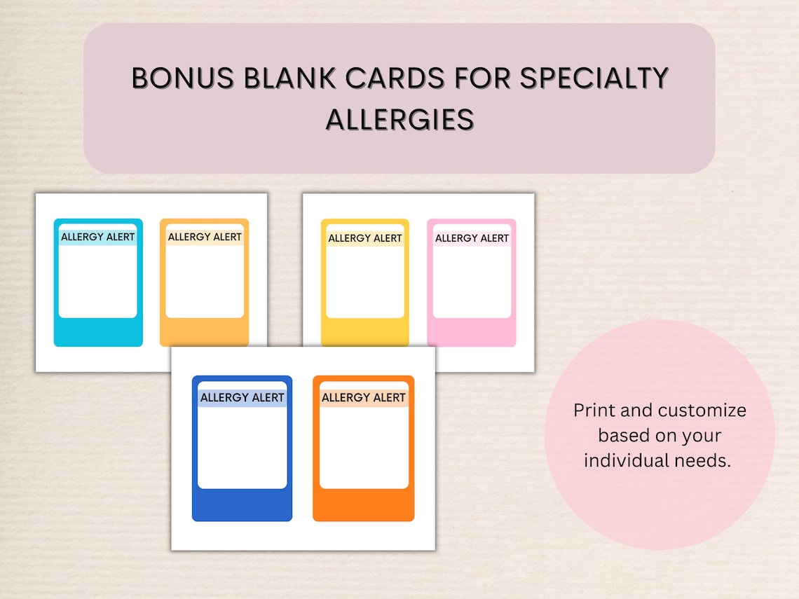 Printable Food Allergy Alert Cards -- Digital Download -- Toddler/kid ...