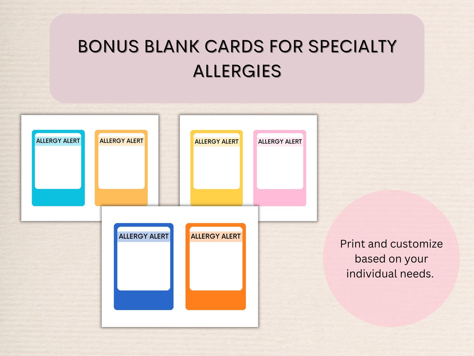 Printable Food Allergy Alert Cards -- Digital Download -- Toddler/kid ...
