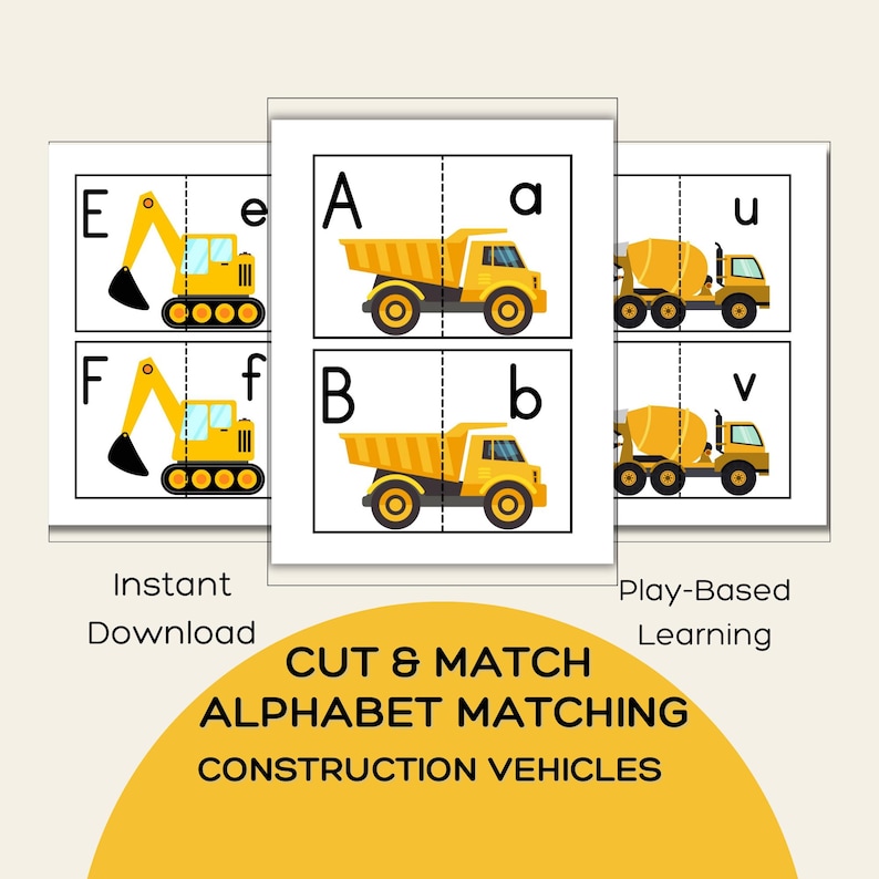 Cut & Match Alphabet Activity | Construction Vehicles Letter Matching ...