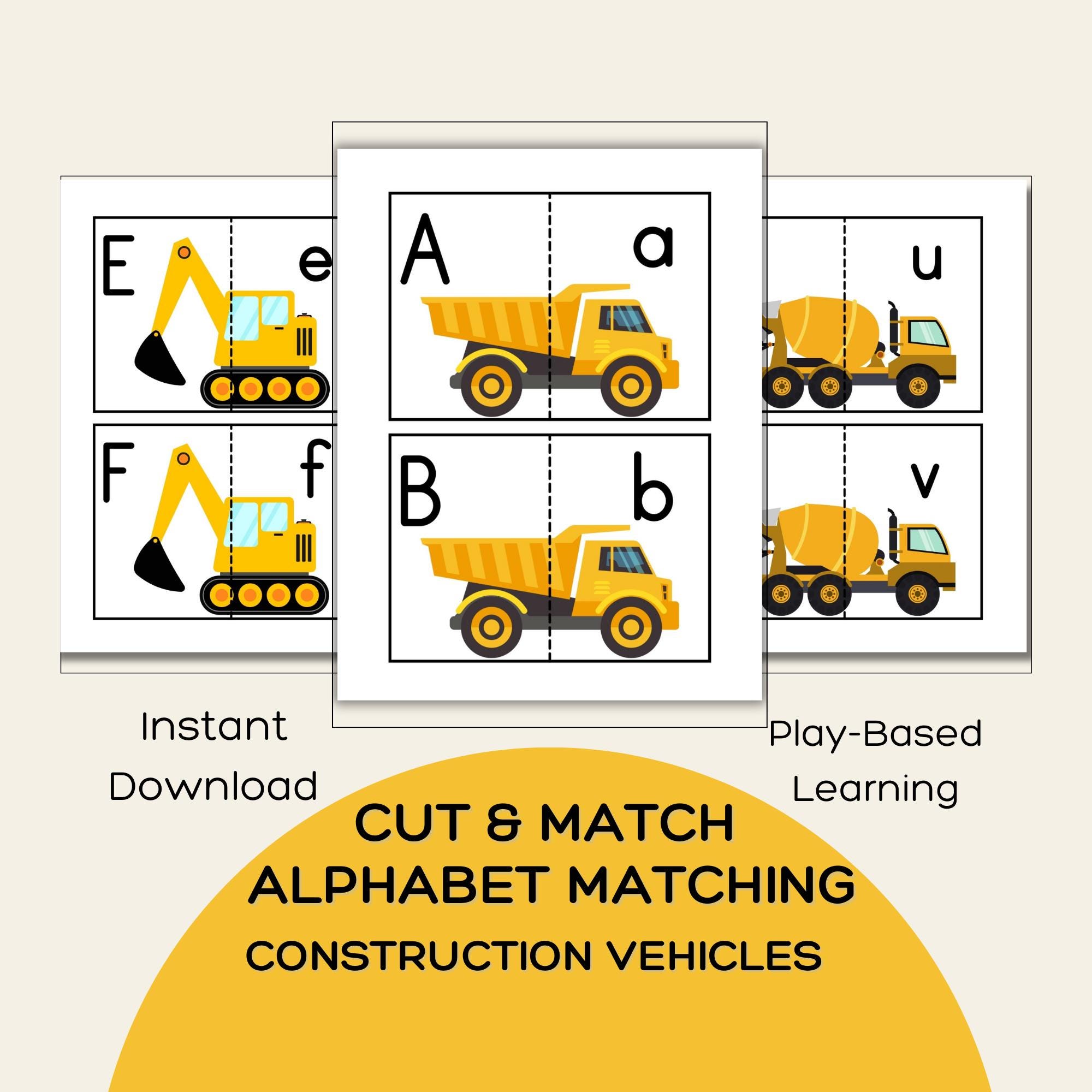 Cut & Match Alphabet Activity | Construction Vehicles Letter Matching ...