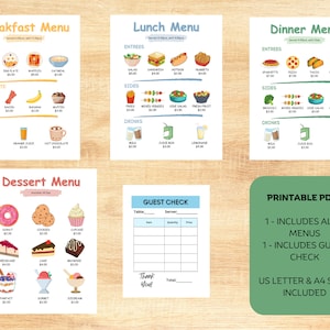 Printable Pretend Play Restaurant Menus and Check -- Digital Download ...