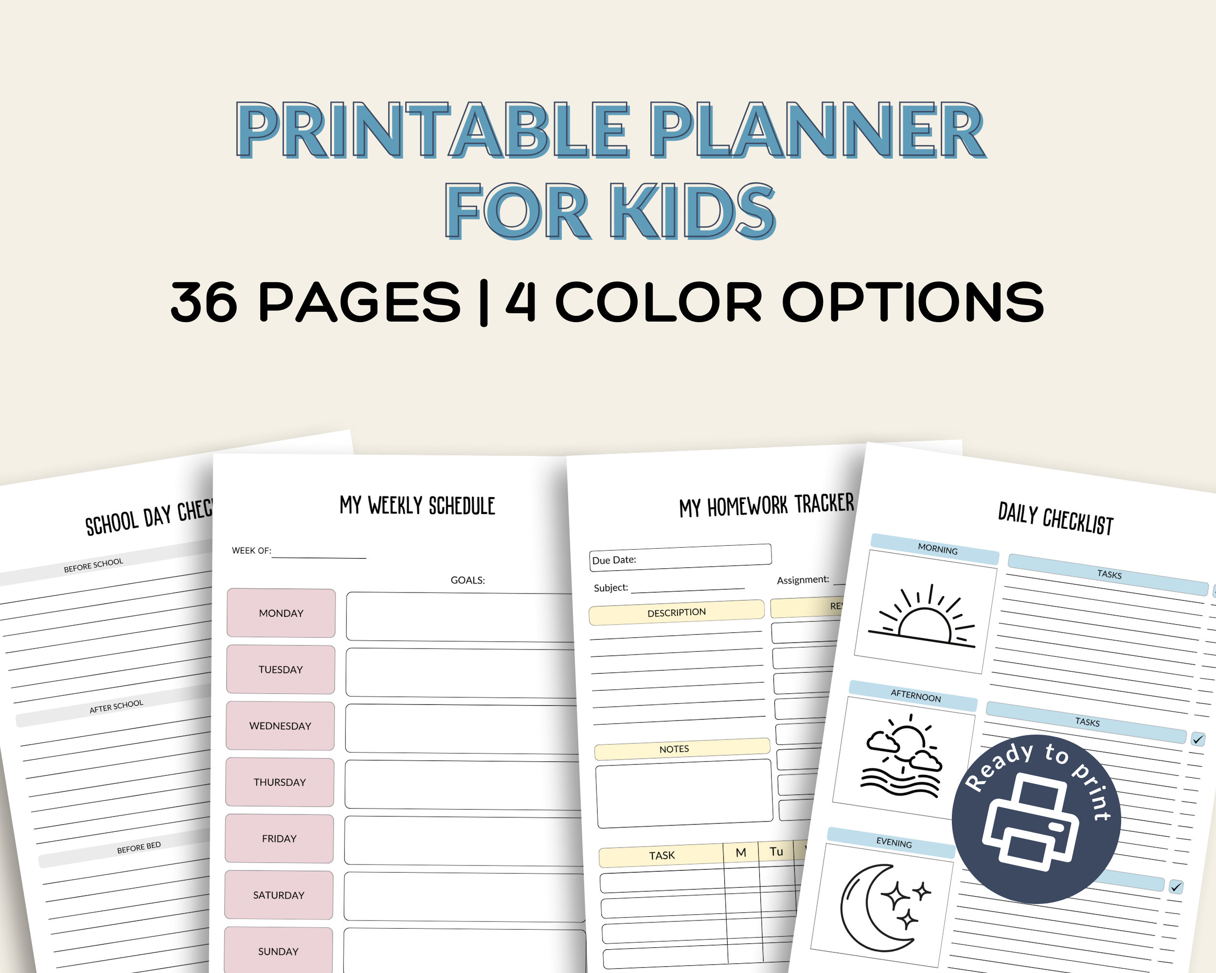 Printable Kids Planner | Kids Organizer | Student Planner | Daily ...