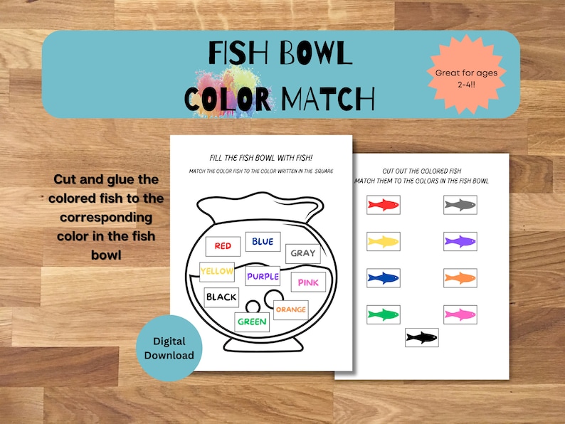 Fish Bowl Color Match Game Preschool Learning Color Activities Toddler ...