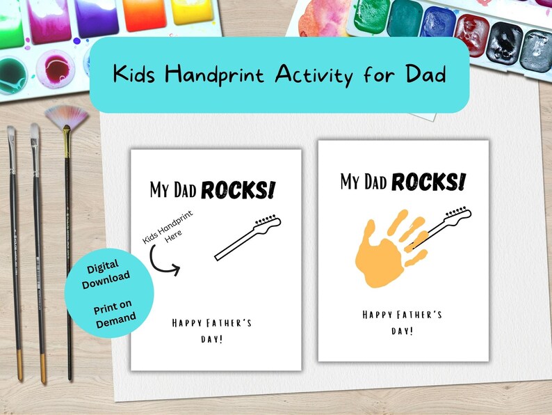 Father's Day Handprint Activity- Printable Gift for Dad, My Dad Rocks ...