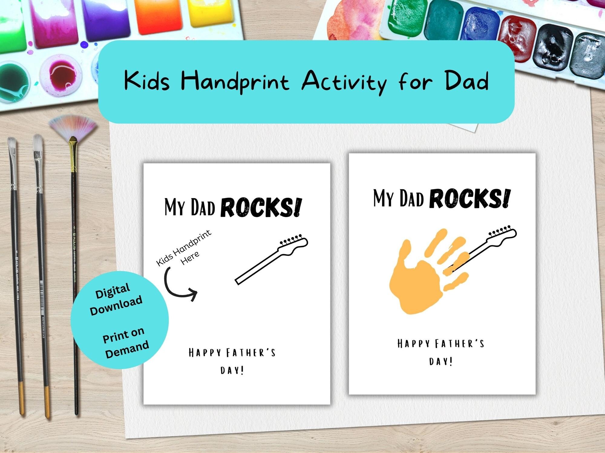 Father's Day Handprint Activity Printable Gift for Dad, My Dad Rocks ...