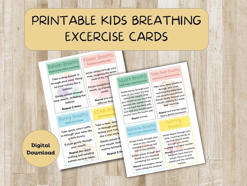 8 Printable Breathing Exercise Cards for Kids -- Digital Download ...